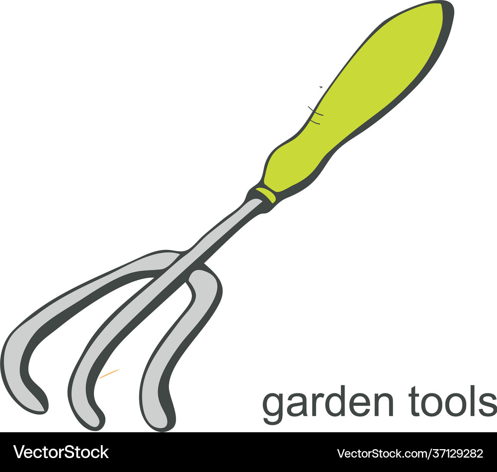 Garden small rake in doodle style on white Vector Image