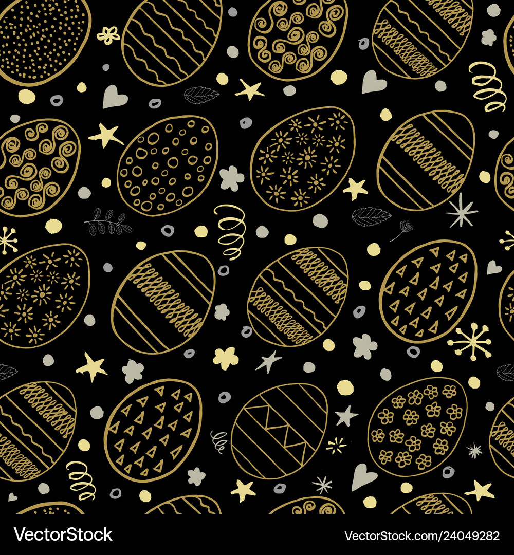 Hand drawn easter seamless pattern black Vector Image