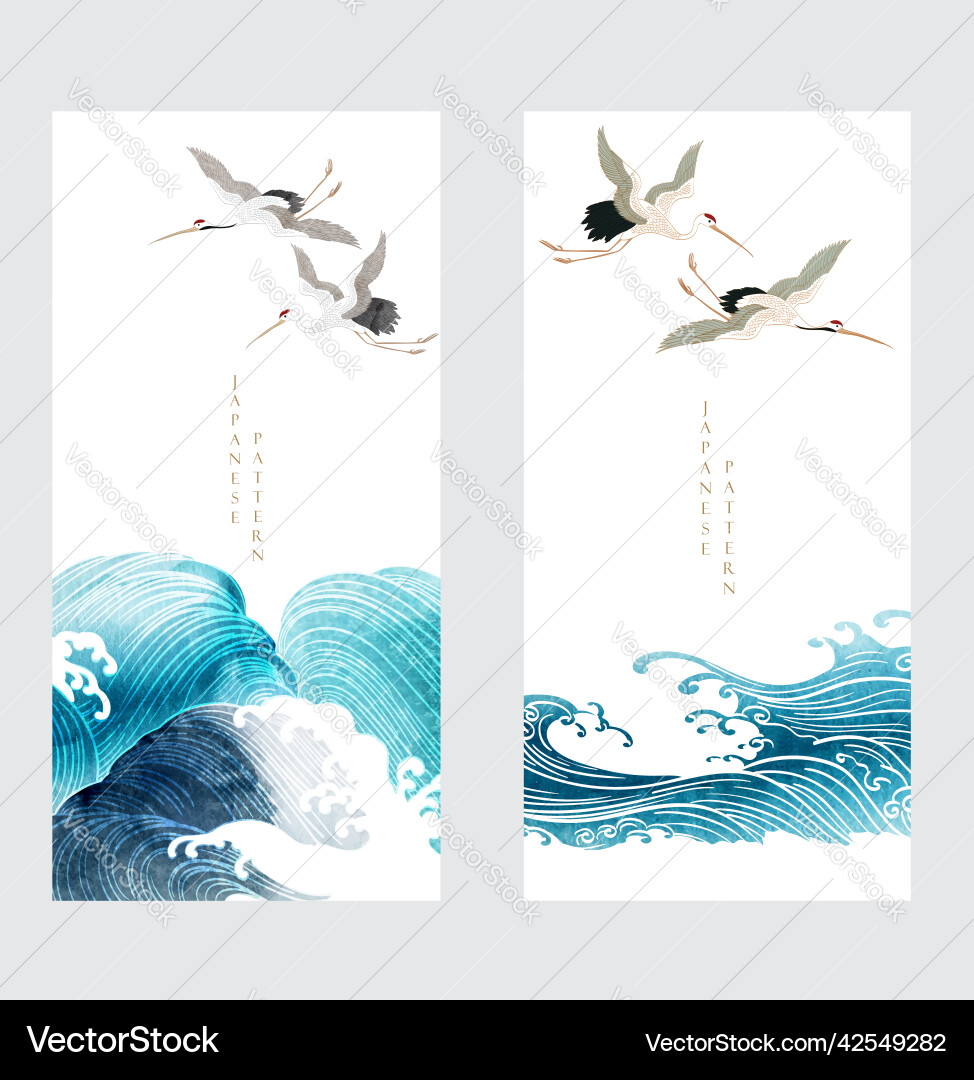 Japanese background with hand drawn chinese wave Vector Image