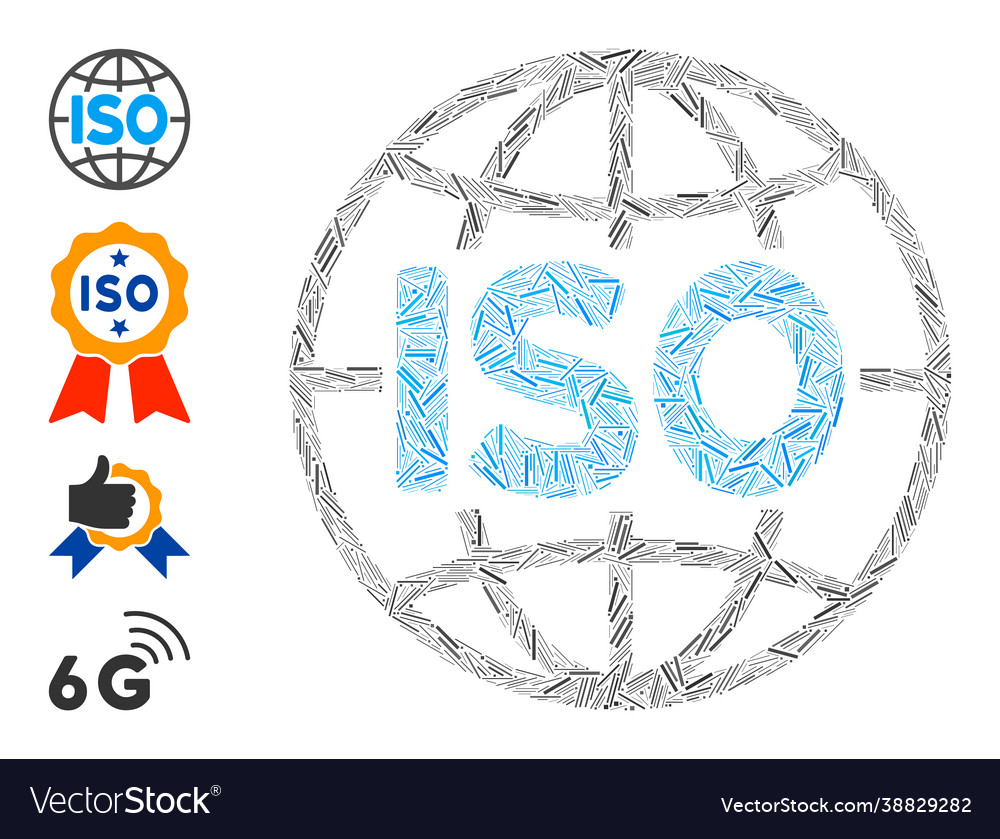 Linear iso standards icon collage Royalty Free Vector Image Linear iso standards icon collage Royalty Free Vector Image