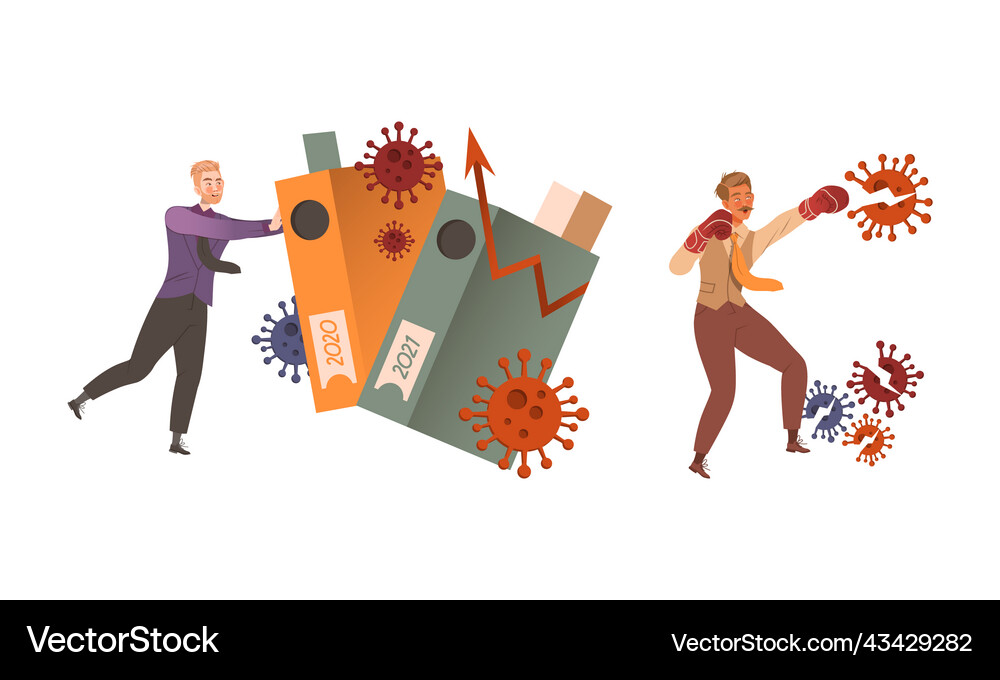 Man office employee pushing folders and fighting Vector Image