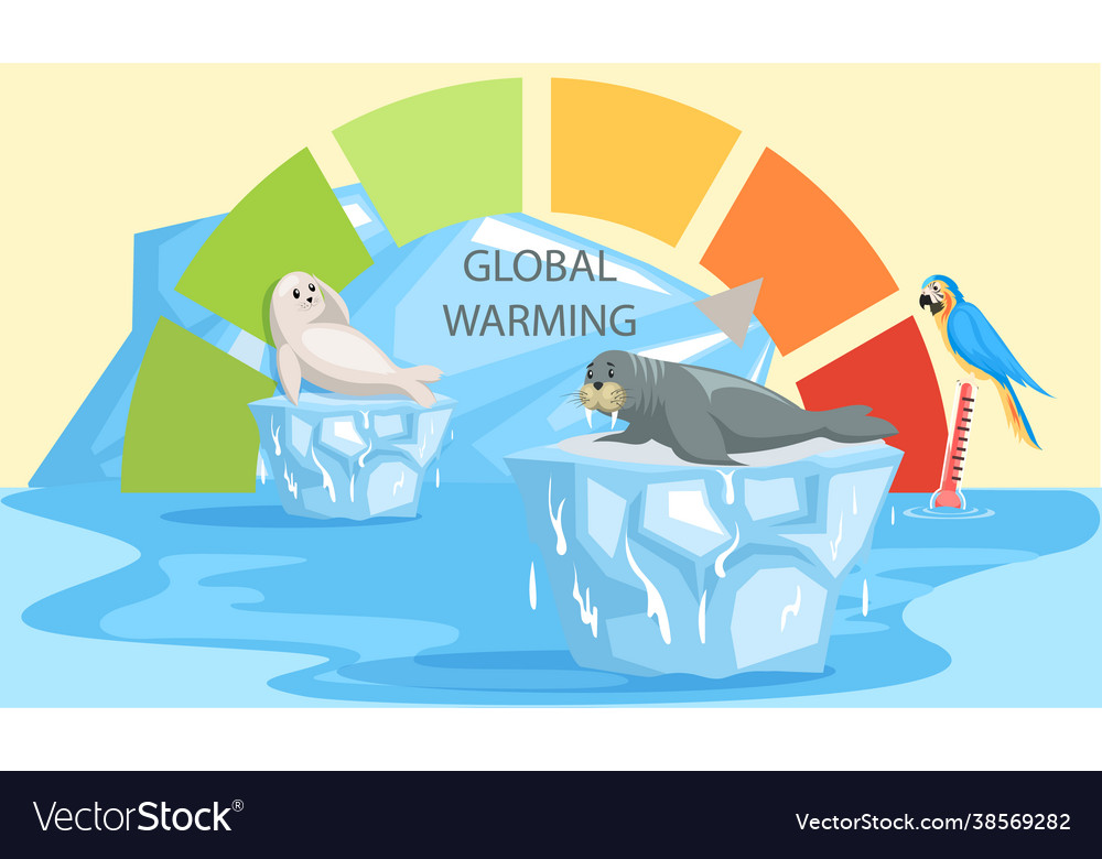 Polar animals sitting on melting due to climate Vector Image