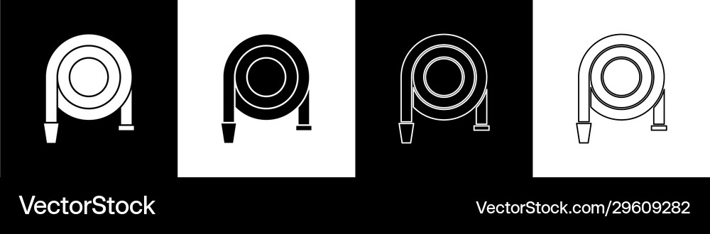 Set fire hose reel icon isolated on black Vector Image