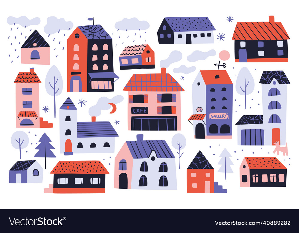 Small houses cute cottages different little Vector Image