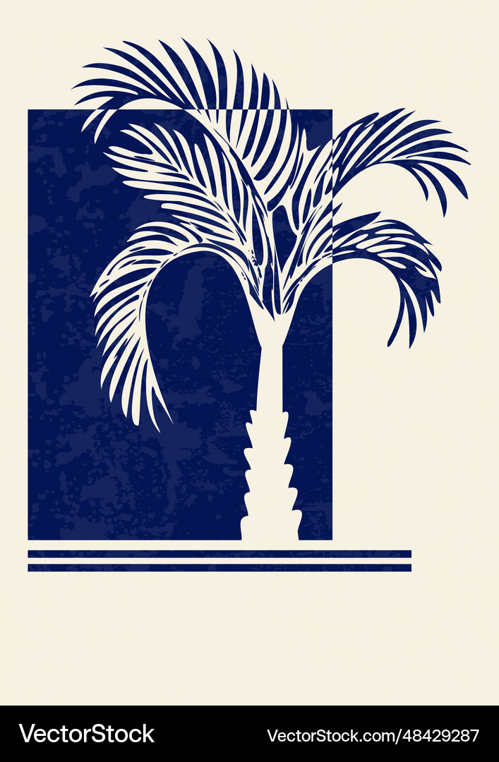 Aesthetic minimalist blue palm poster Royalty Free Vector
