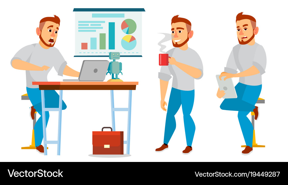 Business character working male Royalty Free Vector Image