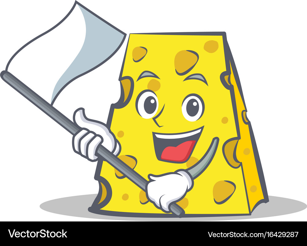 Cheese character cartoon style with flag Vector Image