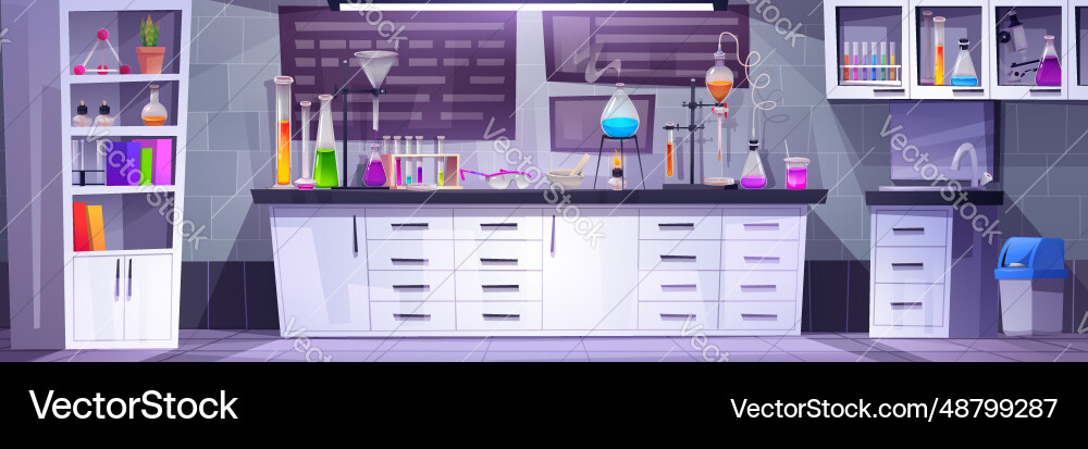 Chemical laboratory interior with equipment Vector Image