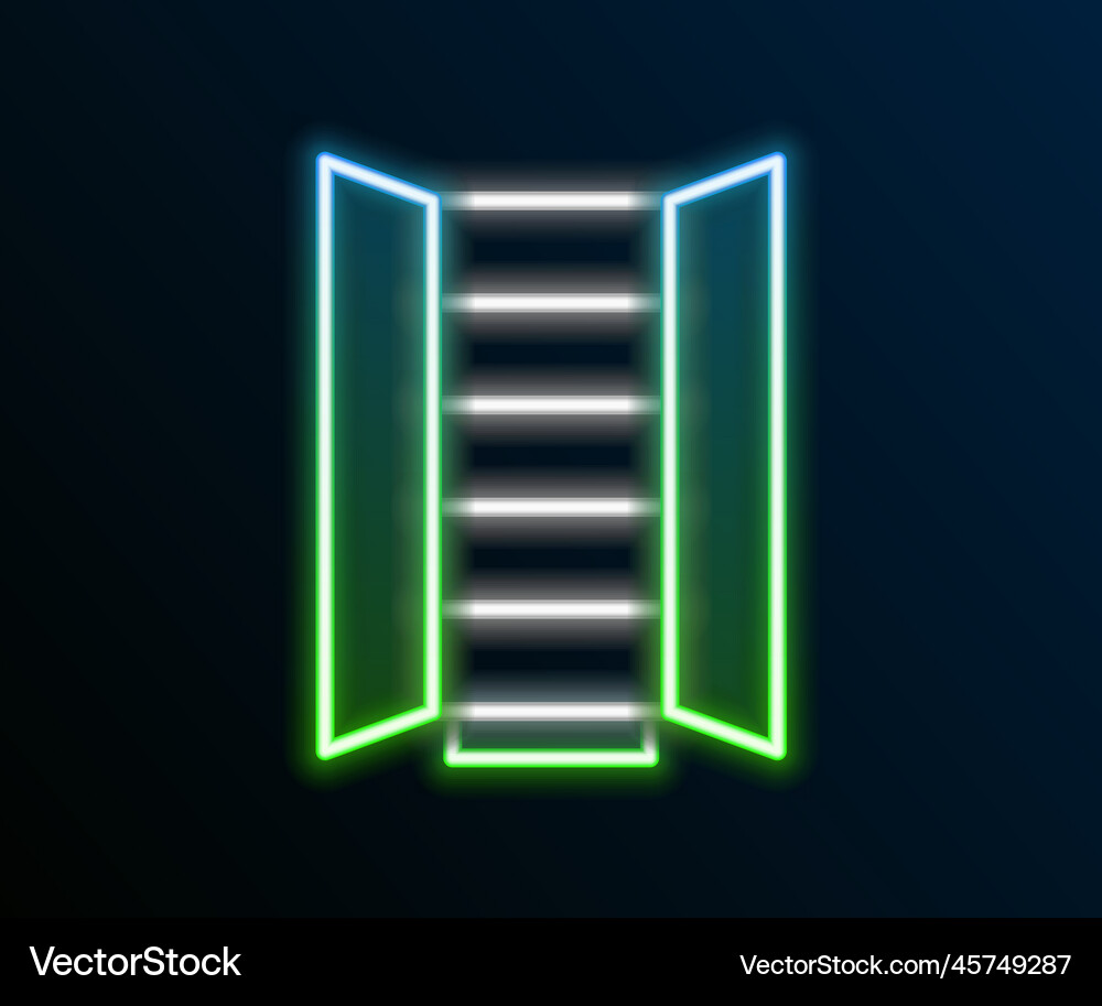 Glowing neon line wardrobe icon isolated on black Vector Image