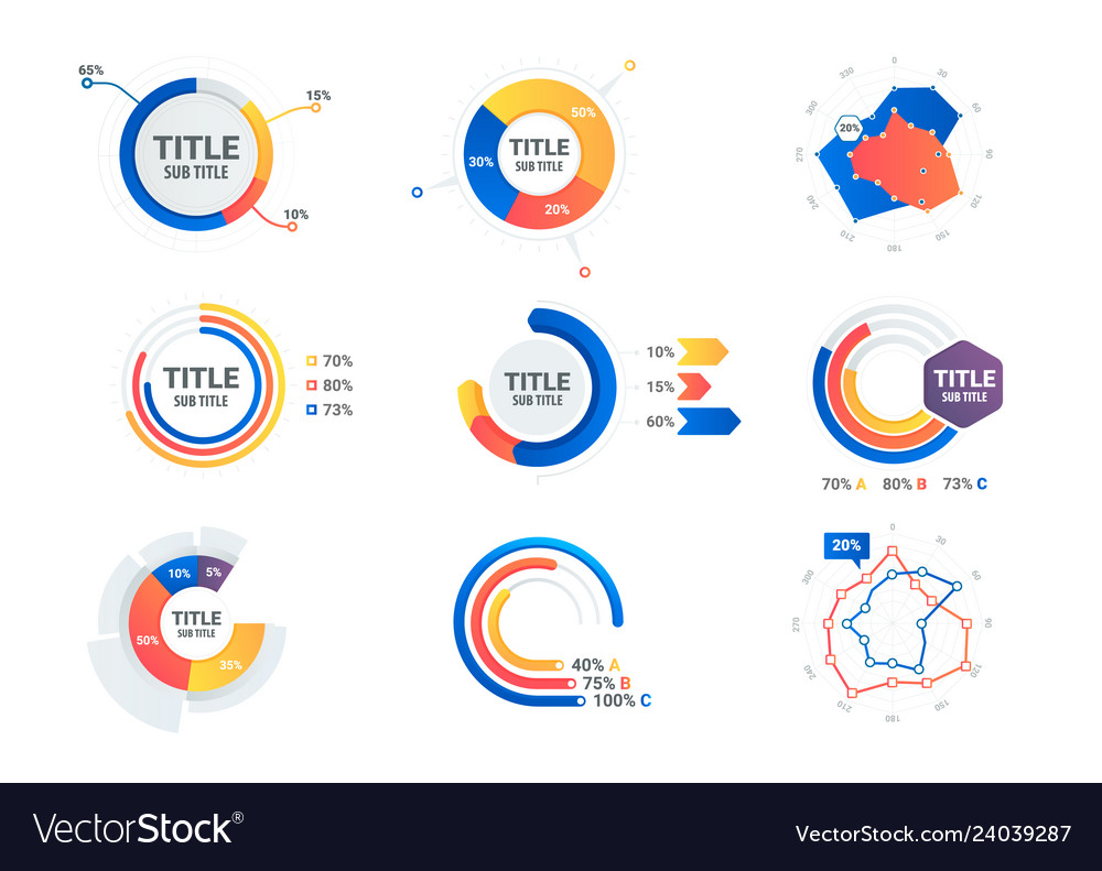 Graphs and charts set statistic and data Vector Image