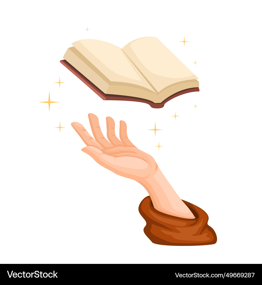 Hand with magic holy book symbol cartoon Vector Image