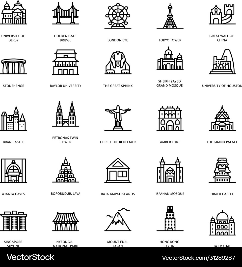 Historic buildings line icons Royalty Free Vector Image