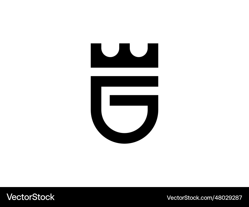 Letter g castle crown king logo design Royalty Free Vector