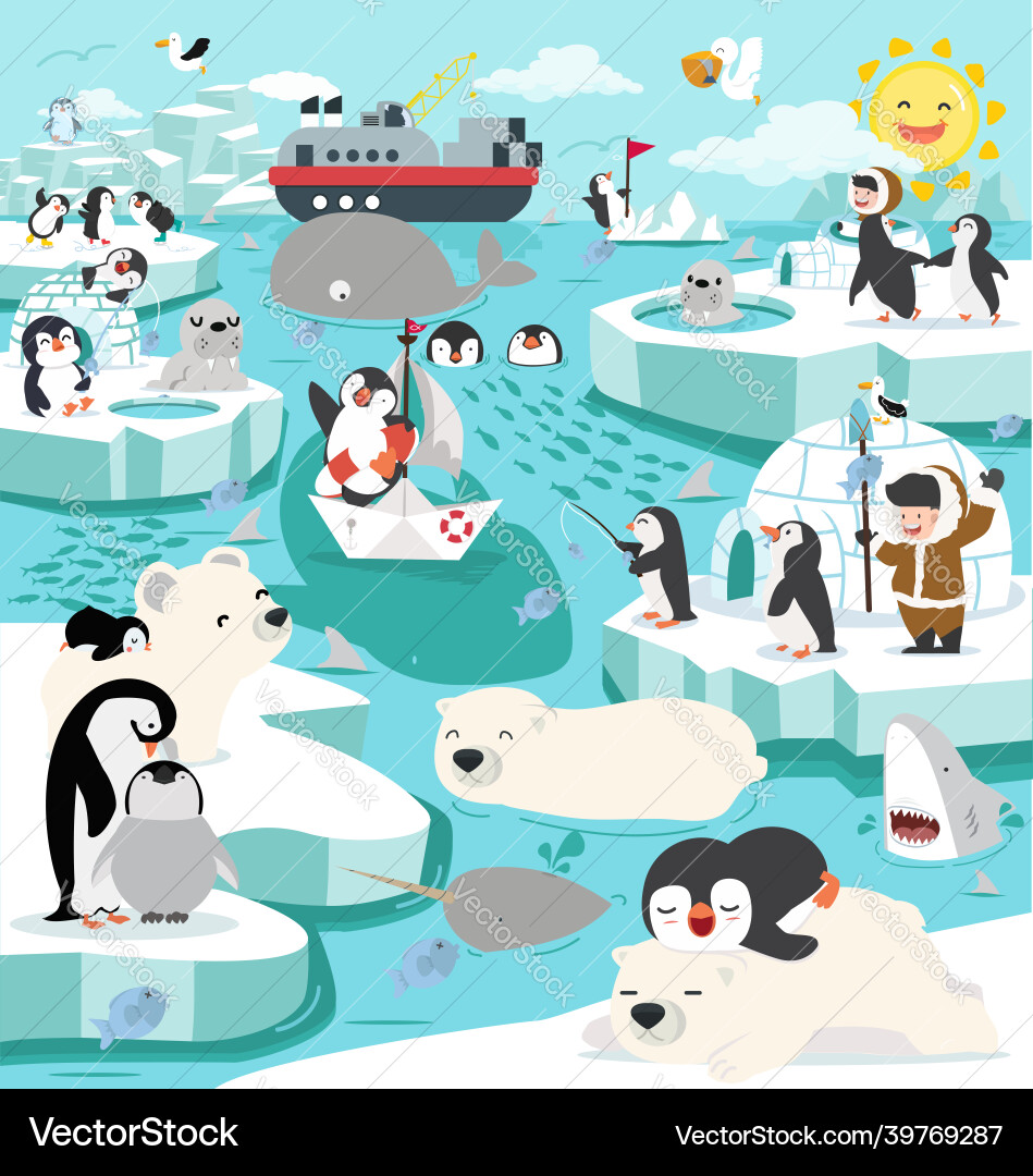North pole winter arctic animals landscape Vector Image