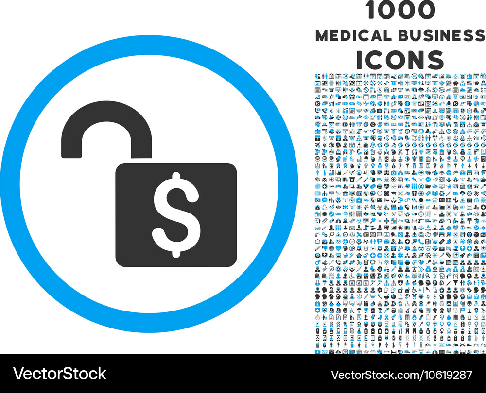Open banking lock rounded symbol with 1000 icons Vector Image