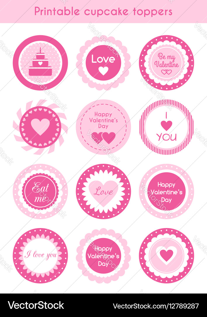 Set printable cupcake toppers valentines day Vector Image