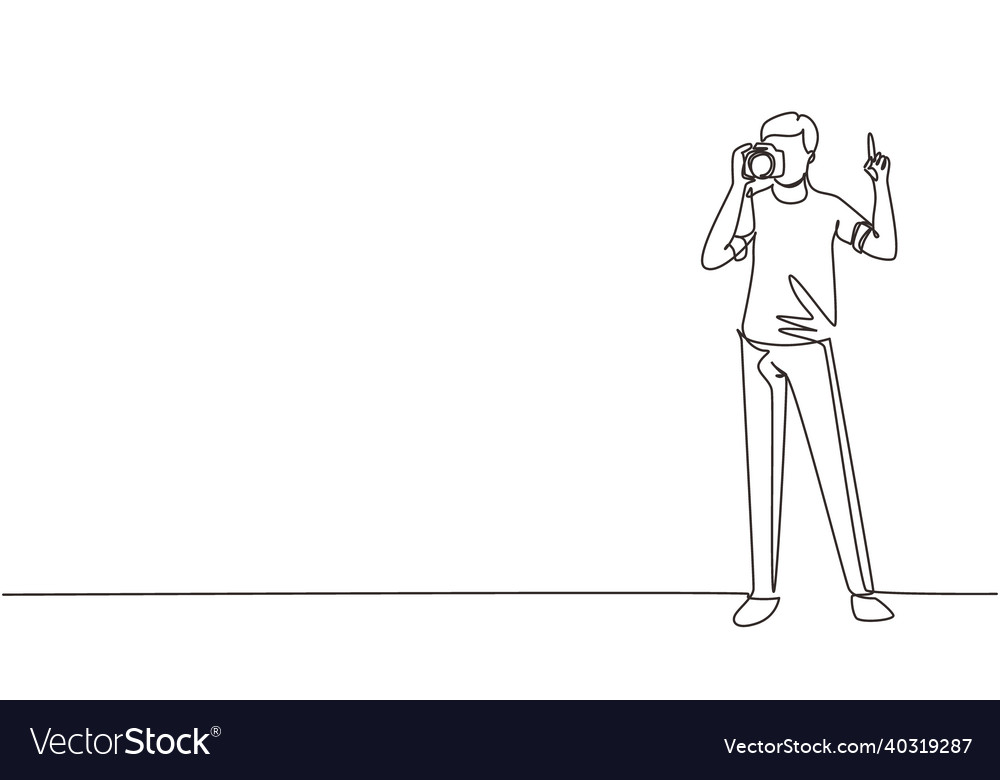 Single One Line Drawing Photographer Using Vector Image