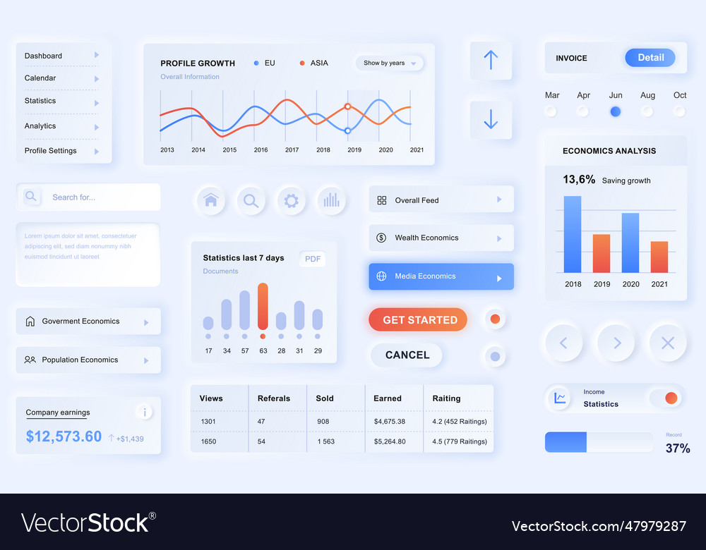 User Interface Elements For Data Analysis Mobile Vector Image