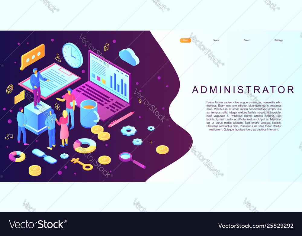 Admin concept banner isometric style Royalty Free Vector