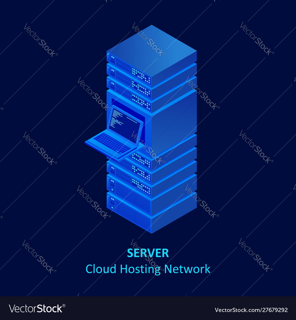 Isometric cloud server isolated on blue data Vector Image