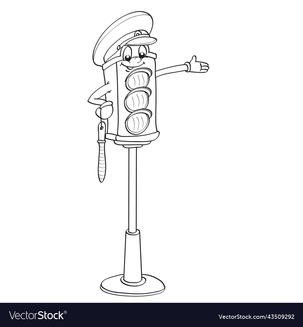 Sketch cute traffic light character in a cap Vector Image Sketch cute traffic light character in a cap Vector Image