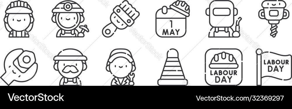 12 set linear labour day icons thin outline Vector Image