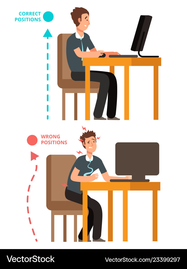 Body incorrect and correct person sit correct or Vector Image