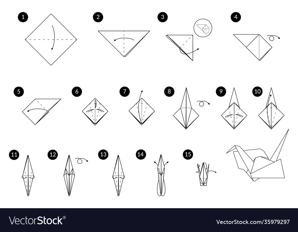 Diy Tutorial How To Make Origami Crane From Paper Vector Image