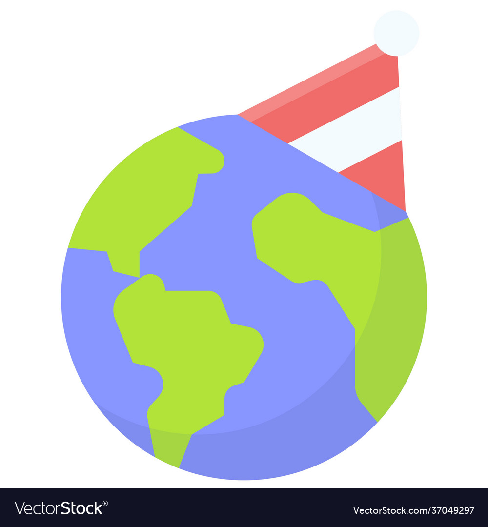Earth with party hat icon day related Royalty Free Vector