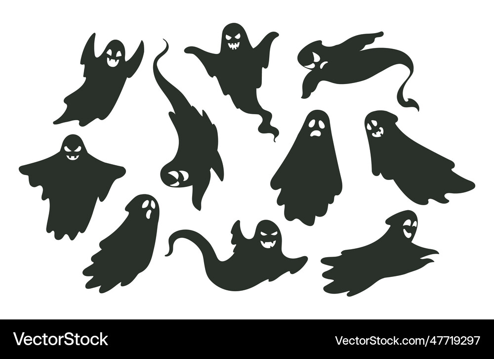 Ghosts silhouettes halloween flying Royalty Free Vector