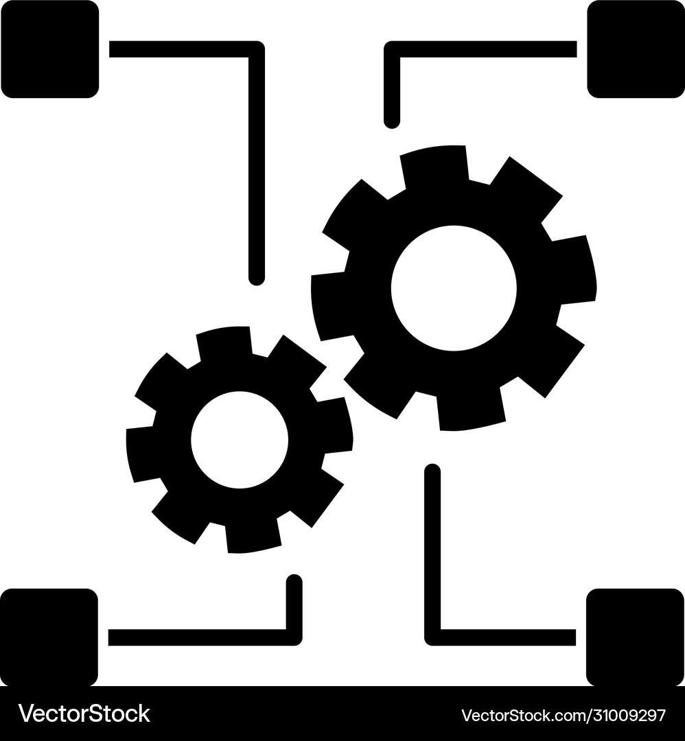 Outsourcing black glyph icon manufacture system Vector Image