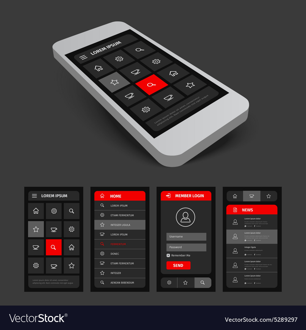 Set black and red mobile ui Royalty Free Vector Image Set black and red mobile ui Royalty Free Vector Image