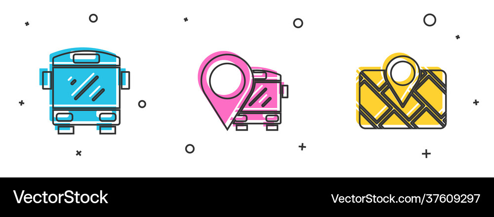 Set bus location with bus and gps device map icon Vector Image