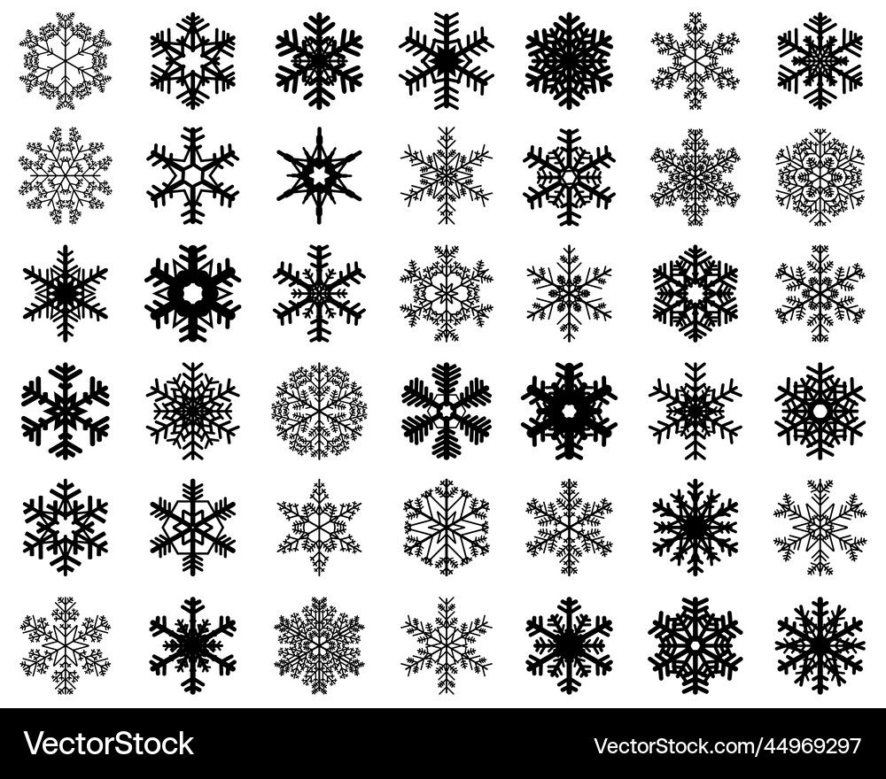 Set of different black snowflakes Royalty Free Vector Image