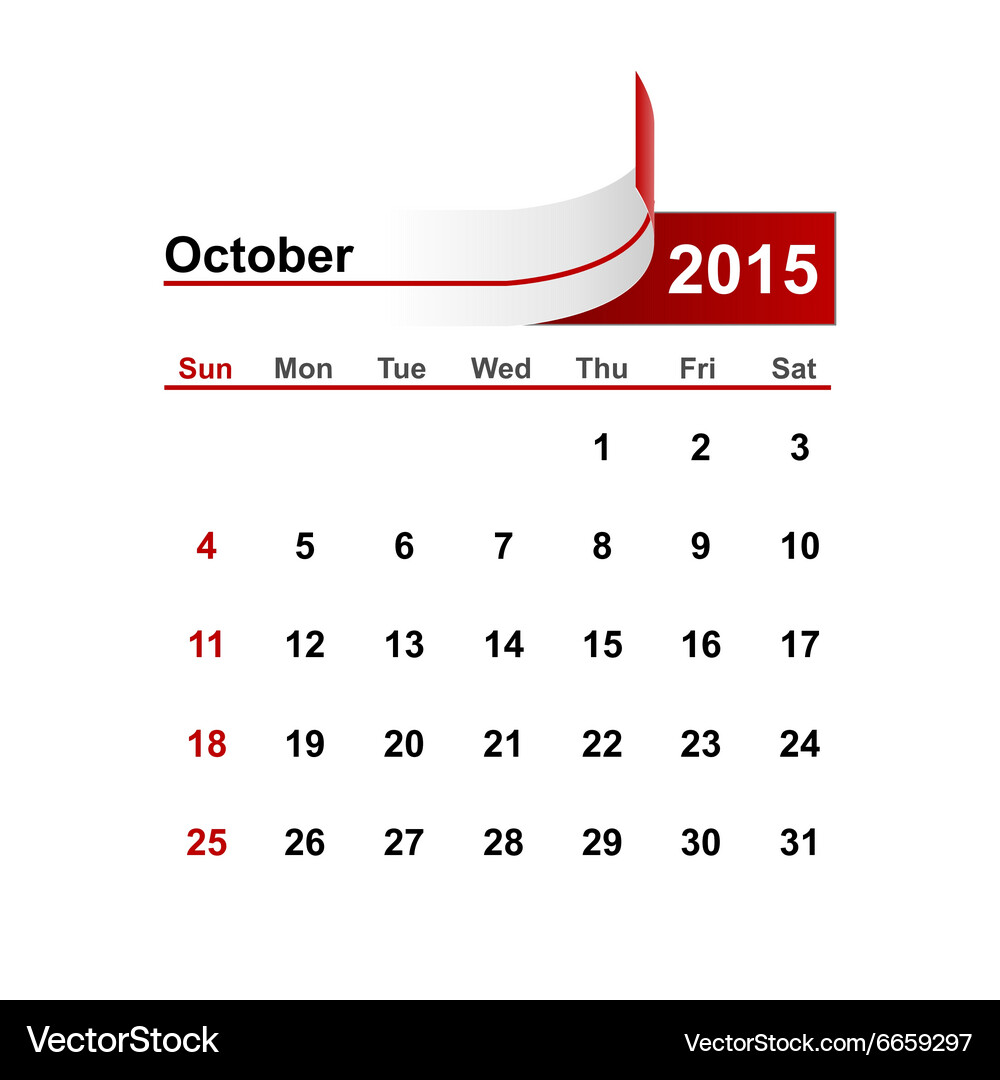 Simple calendar 2015 year october month Royalty Free Vector