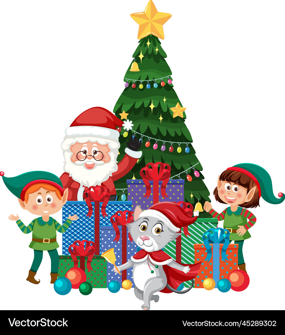 Christmas tree with elves cartoon character Vector Image