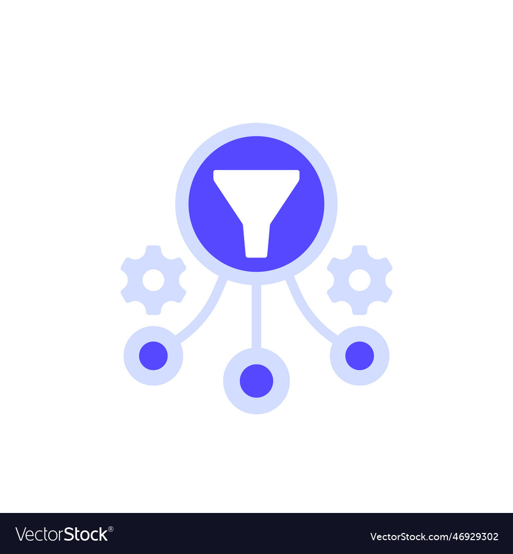 Data filtering icon with a funnel and gears Vector Image Data filtering icon with a funnel and gears Vector Image