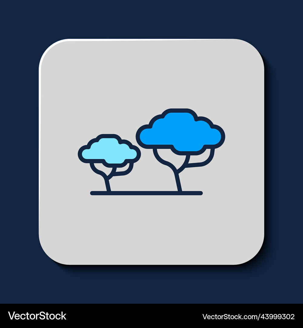Filled outline african tree icon isolated on blue Vector Image
