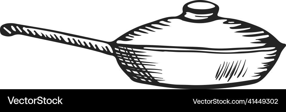 Frying pan with lid metal kitchenware in hand Vector Image