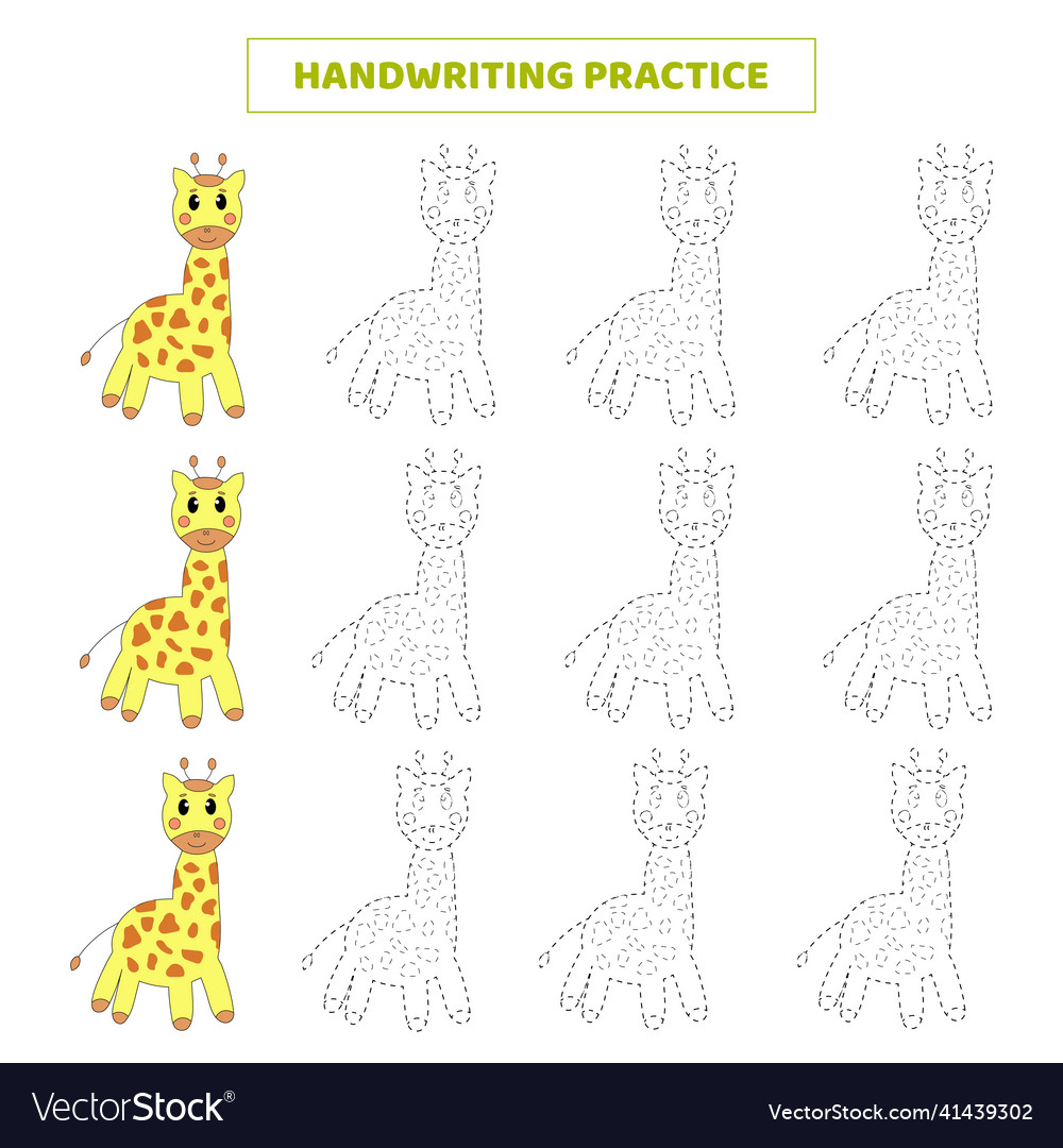 Handwriting practice for kids with cartoon giraffe