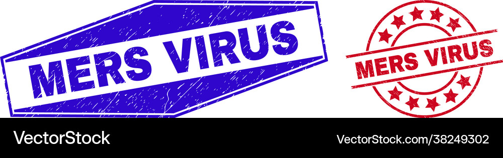 Mers virus corroded seals in circle and hexagon Vector Image