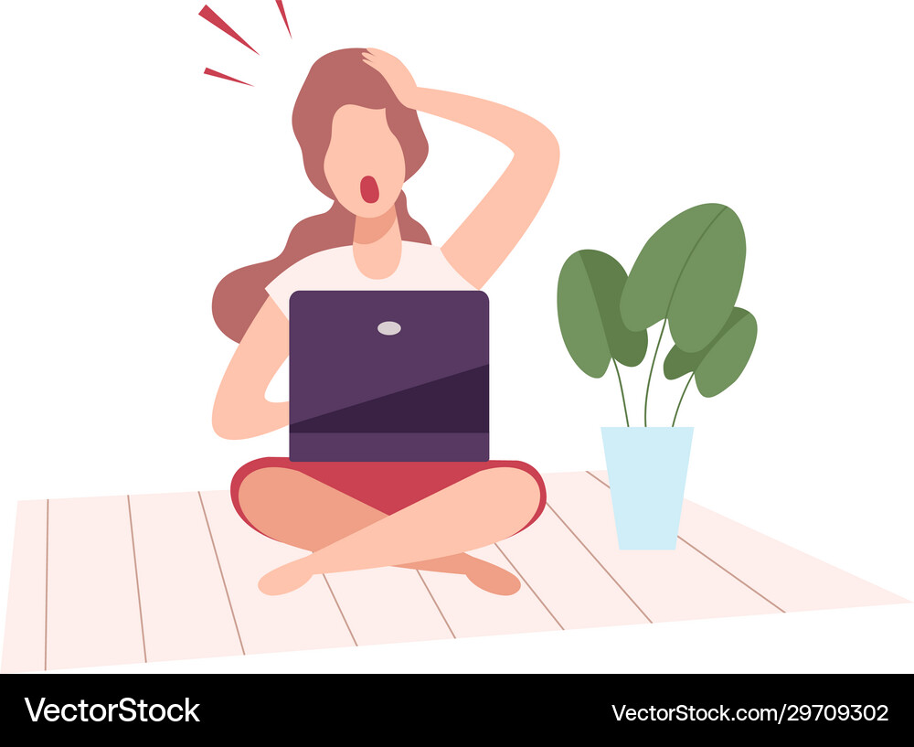 Scared young woman sitting on floor Royalty Free Vector