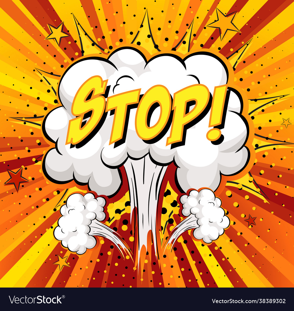 Stop text on comic cloud explosion rays Royalty Free Vector