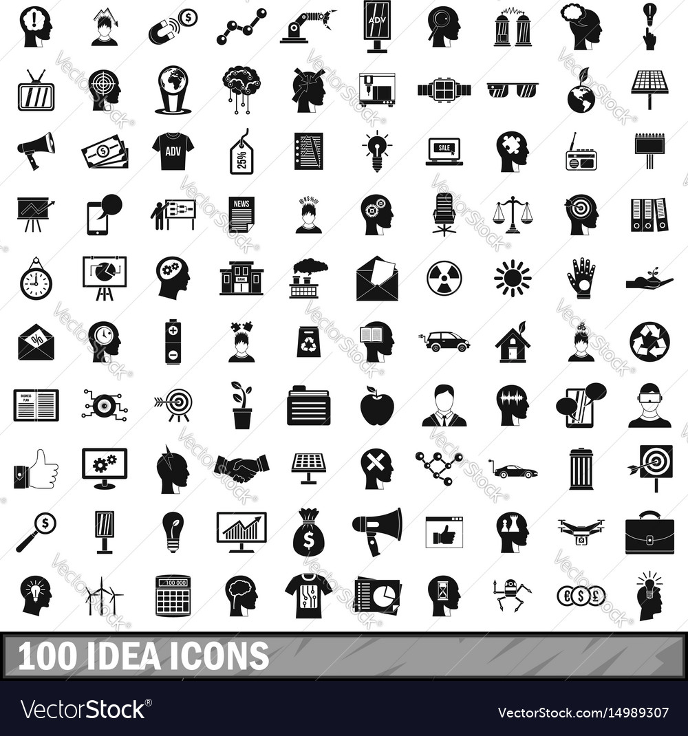 100 idea icons set simple style Royalty Free Vector Image