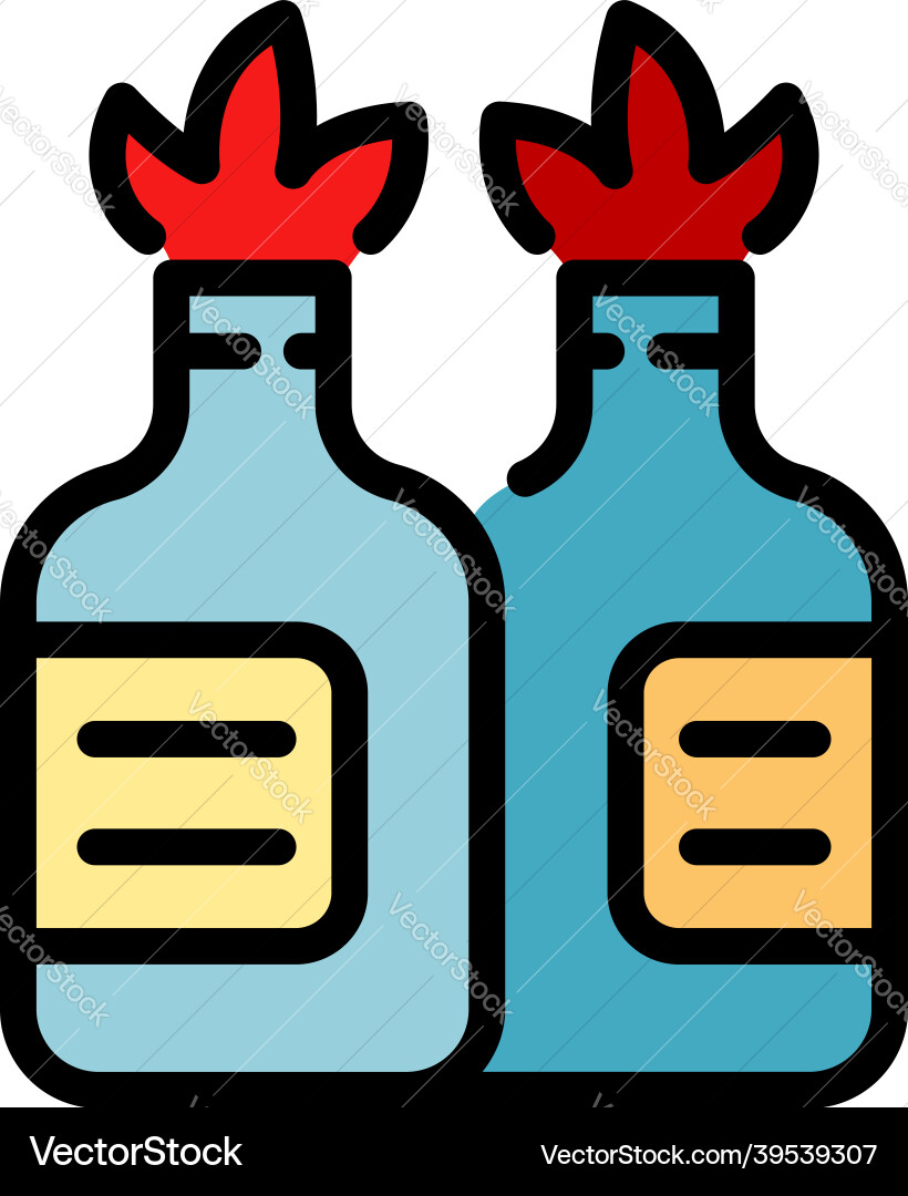 Glass bottle fire icon color outline Royalty Free Vector