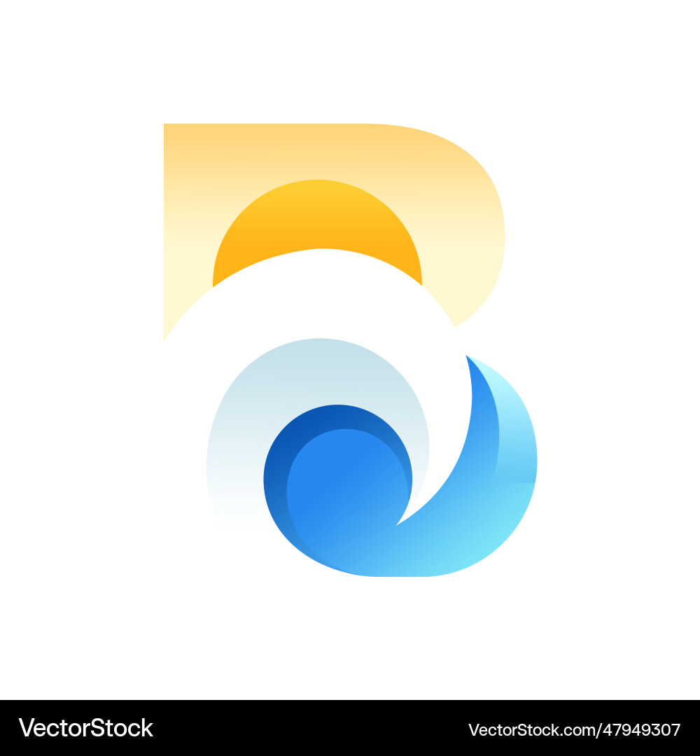 Letter b and wave sunrise logo design Royalty Free Vector