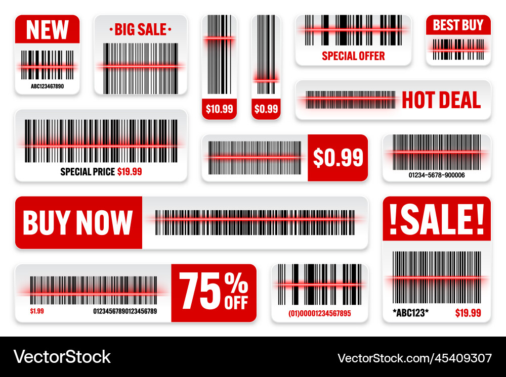 Set of product barcodes with red scanning line Vector Image