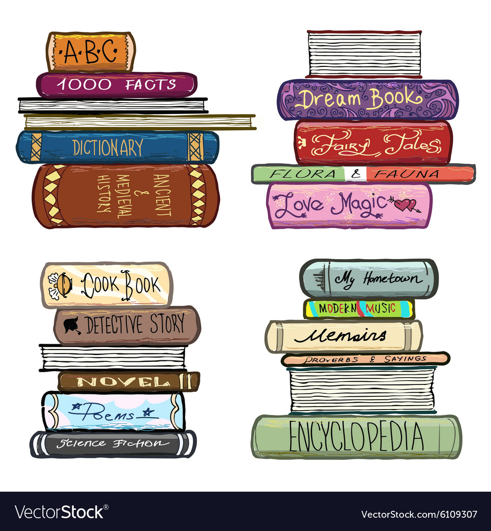Vintage hand drawn books library set Royalty Free Vector