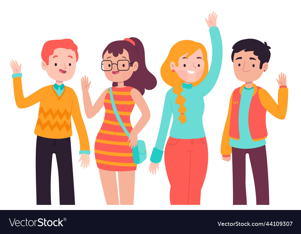 Young people waving hand Royalty Free Vector Image
