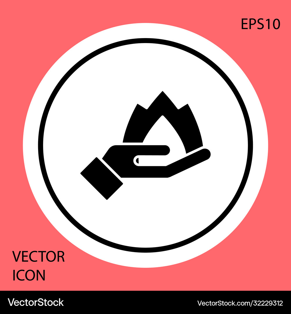 Black hand holding a fire icon isolated on red Vector Image
